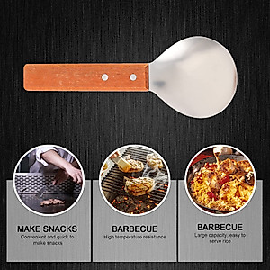 2Pcs Japanese Rice Spatula Versatile Non Stick Serving Spoon with Wood Handle Tofu Scoop Spoon for Home Kitchen Small