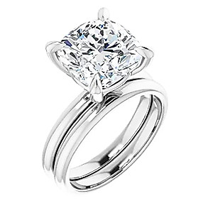 Solid Gold Engagement Ring Set for Women, Handmade 5 Carats Cushion Cut Moissanite Solitaire Ring Set Diamond Wedding Bridal Rings Anniversary Propose Gift Her, 10K/14K/18K, 925 Silver