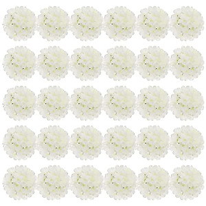 JPSOR 30pcs Artificial Hydrangea Silk Flower Heads with Stems, Fake Flowers for Wedding Centerpiece Home Garden Party Decoration (White)