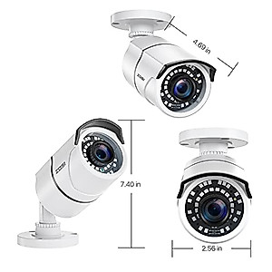 ZOSI 2.0MP 1080p Security Camera 4-in-1 TVI/CVI/AHD/CVBS Surveillance Bullet Camera Indoor Outdoor,120ft Night Vision,Aluminum Metal Housing,Work for 960H,720P,1080P,5MP,4K analog CCTV DVR(White)