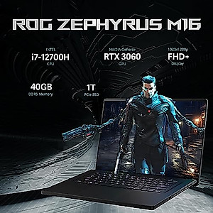 Asus ROG Zephyrus Gaming Laptop, 16/'' FHD+ 165Hz Display, Intel Core i7-12700H, 40GB DDR5 RAM, 1TB PCIe SSD, RGB Backlit Keyboard, NVIDIA GeForce RTX 3060, Win 11 Pro, WiFi 6, Black, 32GB USB Card