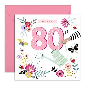 CENTRAL 23 - Cute 80th Birthday Card for Women - 'Happy 80th Birthday ' - Sweet Birthday Card for Her - Fun Birthday Card for Him - Comes with Cute Stickers
