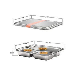 VENTION Stainless Steel Kids Plates with Lids, Divided Plates for Kids, 3 Compartment Kids and Toddler Plates, 2 Pack
