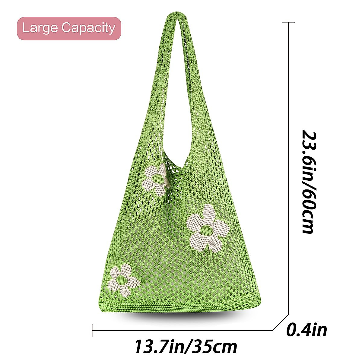 Arcimatto Crochet Tote Bag, Women Summer Aesthetic Mesh Beach Bags, Girls Hobo Bags Y2k Purse Fairy Grunge Accessories (Green Flower)