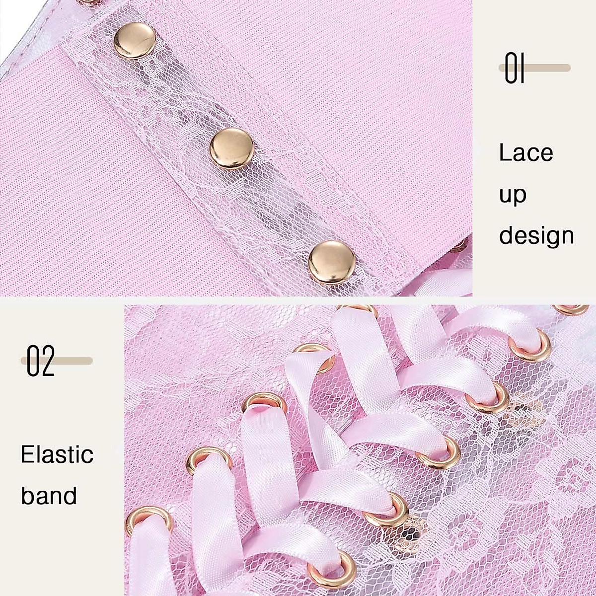 BODIY Women Lace Corset Belts Pink Elastic Cinch Belt Tied Waspie Wide Waist Bustiers for Dress Costume Dance Halloween Rave Accessory