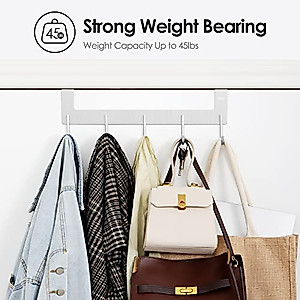 ACMETOP Over The Door Hooks, Aluminum Door Hanger Hook with 5 Coat Hooks for Hanging, Heavy Duty Over The Door Coat Rack for Towel, Bag, Robe, Back of Bathroom, Silver