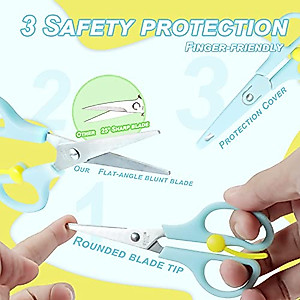 Sonuimy Kid-Friendly Craft Scissors for Age 4-8, 5.5” Toddler Safety Kids Scissors With Cover, Blunt Tip Small Spring Loaded Scissors, Suitable for Child Student School Art Paper Scrapbooking Project