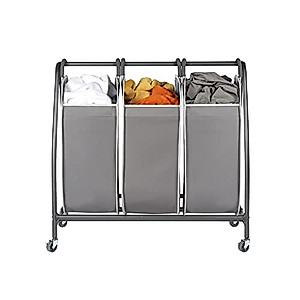 Neatfreak Triple Laundry Hamper Sorter - Rolling Laundry Cart With Wheels & 3 x removable Dirty Clothes Hamper Totes With EVERFRESH Tech For Towels, Blankets & Bathroom Organization