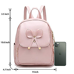 Cute Bowknot Mini Leather Backpack Fashion Small Daypacks Purse for Girls and Women