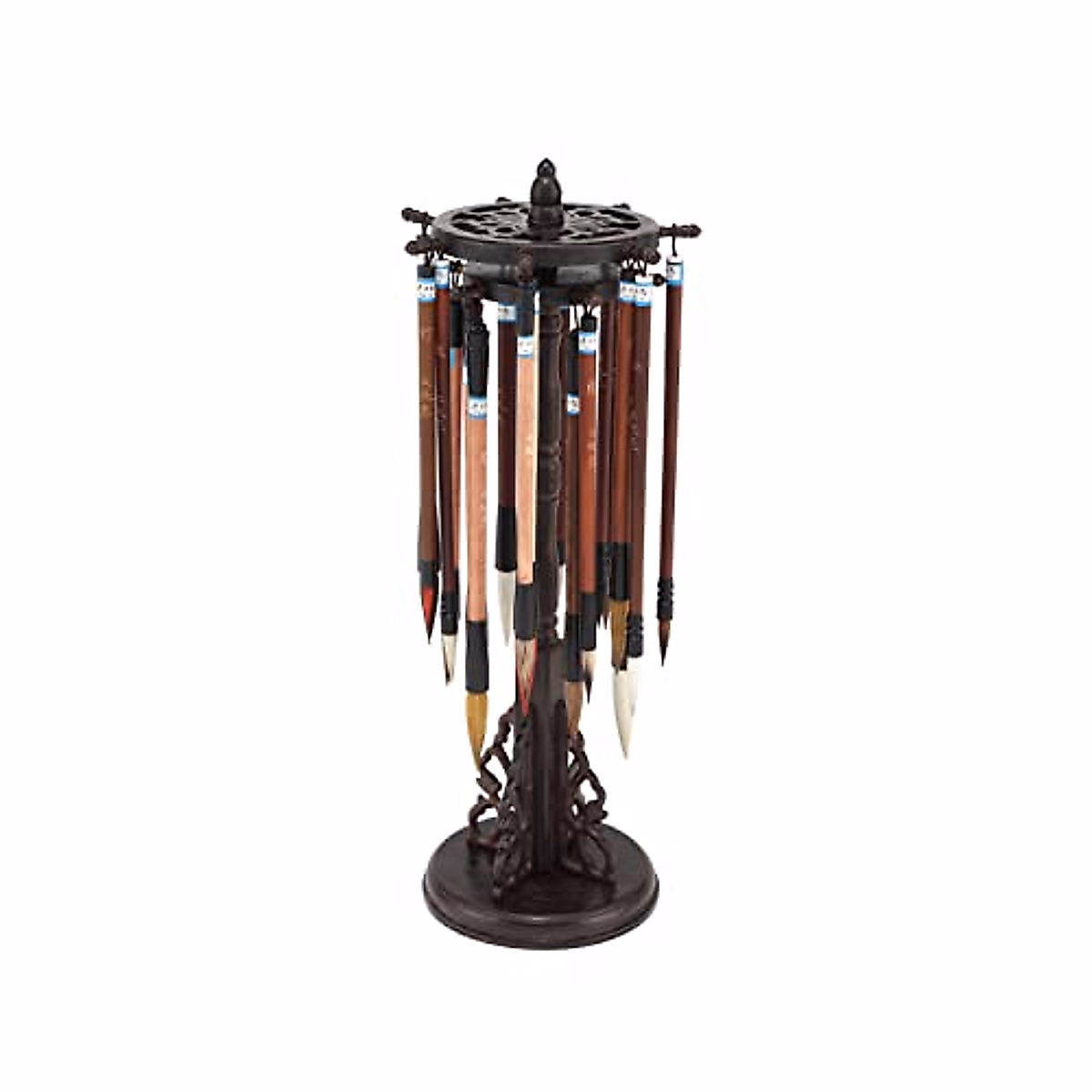 Golden Panda Master Calligraphy Brush Set–Rosewood/Bamboo Chinese Calligraphy Brush Set w/Rotating Stand & Magnet Close Box