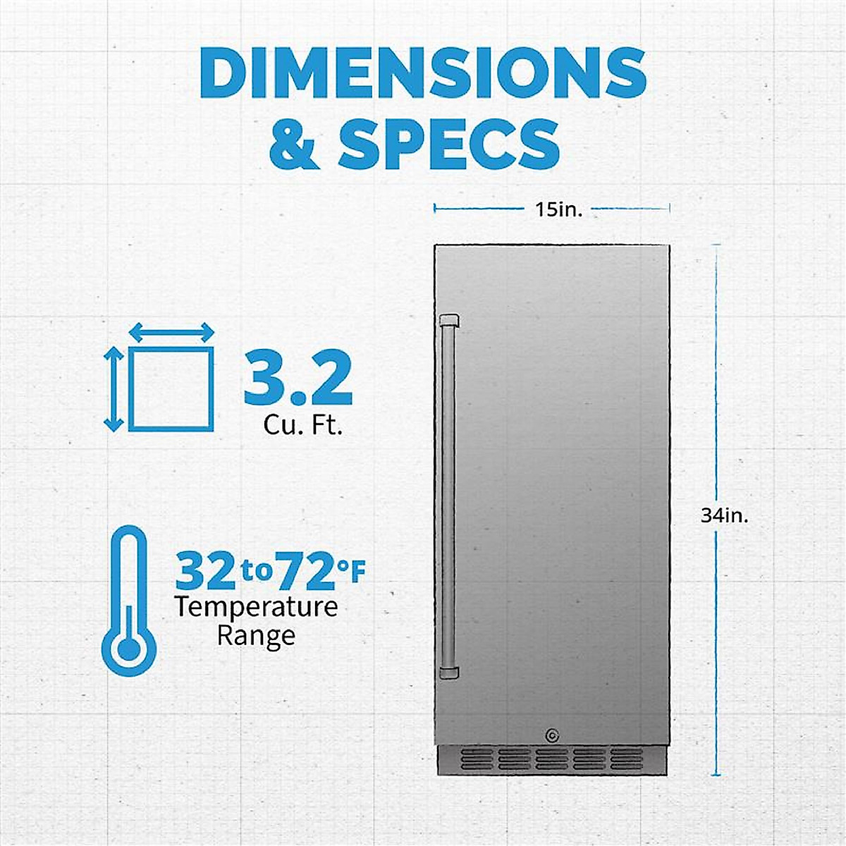 NewAir 15" Commercial Beverage Refrigerator | Weatherproof Stainless Steel Fridge | Built-In or Freestanding Outdoor Patio Fridge For Beer, Wine, Food NCR032SS00