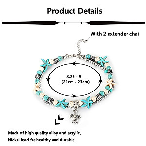 Finrezio 8PCS Anklets for Women Adjustable Boho Turtle Starfish Beac Ankle Bracelets Foot Jewelry Set Handmade