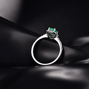 Lanmi 14K White Gold Natural Green Emerald Engagement Solitaire Rings Diamonds Wedding Band for Women Promotion