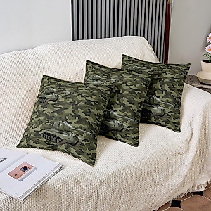 Manfei Army Green Tanks Double Sides Print Pillow Cover 16"x16",Dark Green Camo Pillowcase Soft Square Cushion Case,3D Print Camouflage Car Throw Pillow Cover,2 Pack