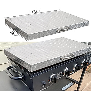Grill Covers for 36 inch Blackstone Griddle, 36” Griddle Grill Lid Hard Cover Waterproof Aluminum with Stainless Steel Handle Diamond Plate Front or Rear Grease Griddle Accessories