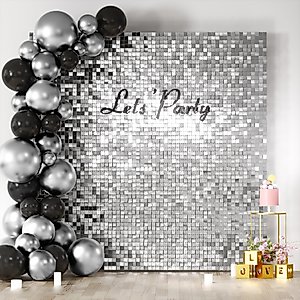 COKAOBE Silver Shimmer Wall Backdrop, 30PCS Square Sequin Shimmer Backdrop Panel, Sequin Backdrops for Birthday, Anniversary, Wedding, Graduation & Bachelorette Party Decoration