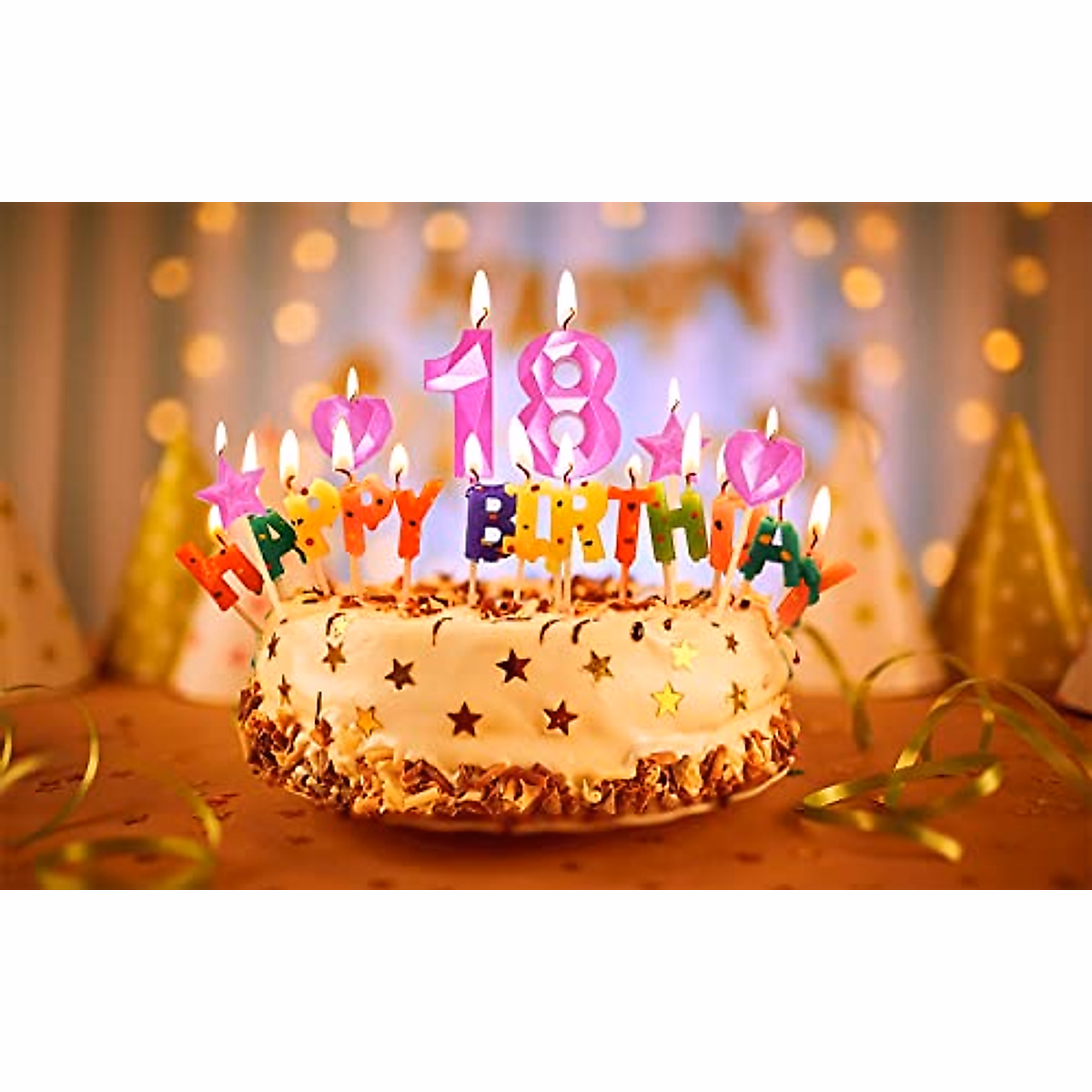 Pink Number 7 Candles and Star Heart Candles 2.76 inch Number Candles for Birthday Cakes 3D Diamond Shaped for Cake Decorations(Pink Candle 7)