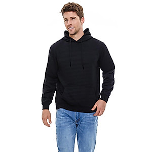 YuKaiChen Men's Hoodies Pullover Casual Plaid Jacquard Kangaroo Pockets Drawstring Long Sleeve Hooded Sweatshirts Black M