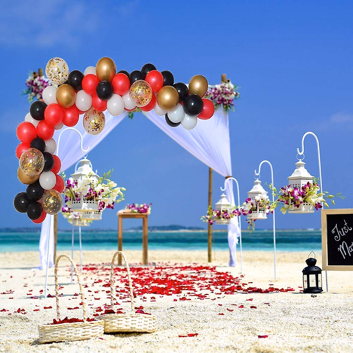 DIY Balloon Arch & Garland Kit, 113Pcs Party Balloons Decoration Set, Gold Confetti Balloons & Gold Red Black White Latex Balloons for Baby Shower, Wedding, Birthday, Graduation Party