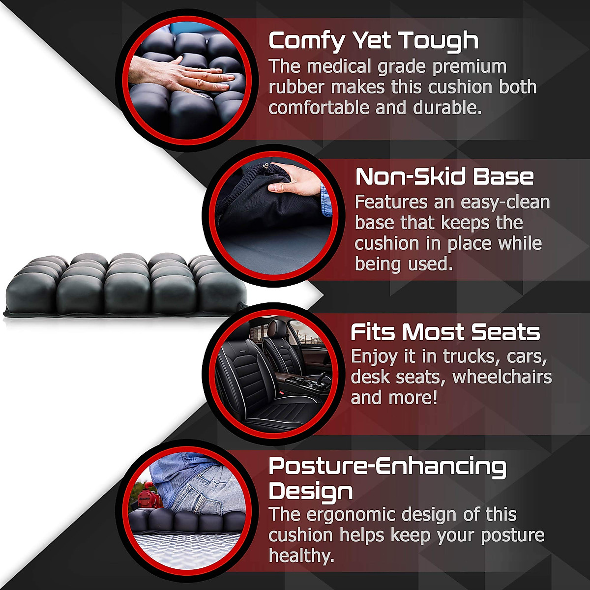 Air Seat Innovations Seat Cushion: Office Chair, Wheelchair, Car or Truck Driver Seat Pad - Lower Back, Coccyx and Sciatica Pain Relief, 18” x 16”