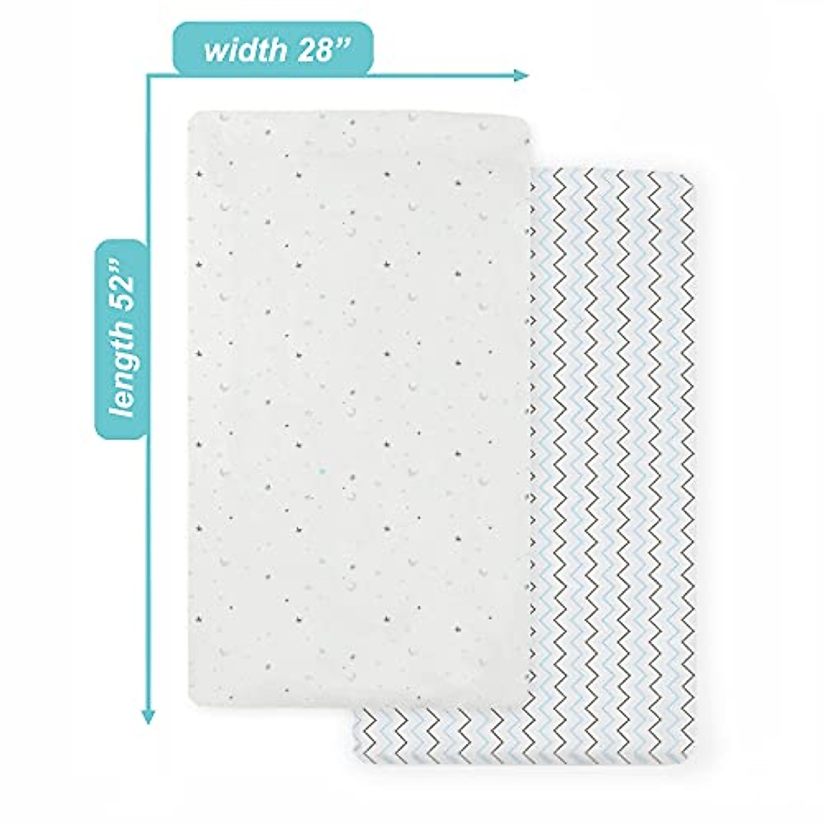 TL Care 2 Pack Printed 100% Cotton Jersey Knit Fitted Crib Sheet for Standard Crib and Toddler Mattresses, Blue Stars/Zigzag, for Boys and Girls