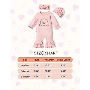 AGAPENG Baby Girl Clothes Newborn Girl Clothes hi I'm new here Romper Ruffle Rainbow Onesie Flare Bell Bottom Jumpsuit Fall Winter Outfits Newborn Girl Outfits Pink with Headband Hat