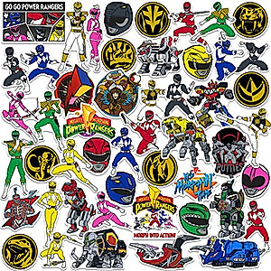 MIGHTY MORPHIN' POWER RANGERS 50CT Vinyl Large Deluxe Stickers Variety Pack - Laptop, Water Bottle, Scrapbooking, Tablet, Skateboard, Indoor/Outdoor - Set of 50
