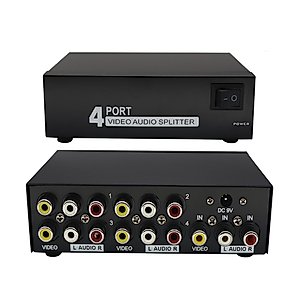RCA Splitter with 4-Way Audio Video RCA Switch Box + RCA Cable, 4 Way Port Splitter RCA Audio Video AV Switch Box Game Selector (4 in 1 Out- B)