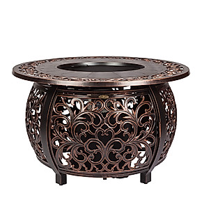 Fire Sense 62198 Toulon Filigree Aluminum Convertible Gas Fire Pit Table 55,000 BTU Outdoor Multi-Functional with Fire Bowl Lid, Nylon Weather Cover & Clear Fire Glass - Bronze Finish - Oval - 48"