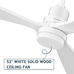 CLUGOJ 52" White Ceiling Fans with Lights Remote Control, Indoor Outdoor Wood Modern Ceiling Fan Noiseless Reversible DC Motor