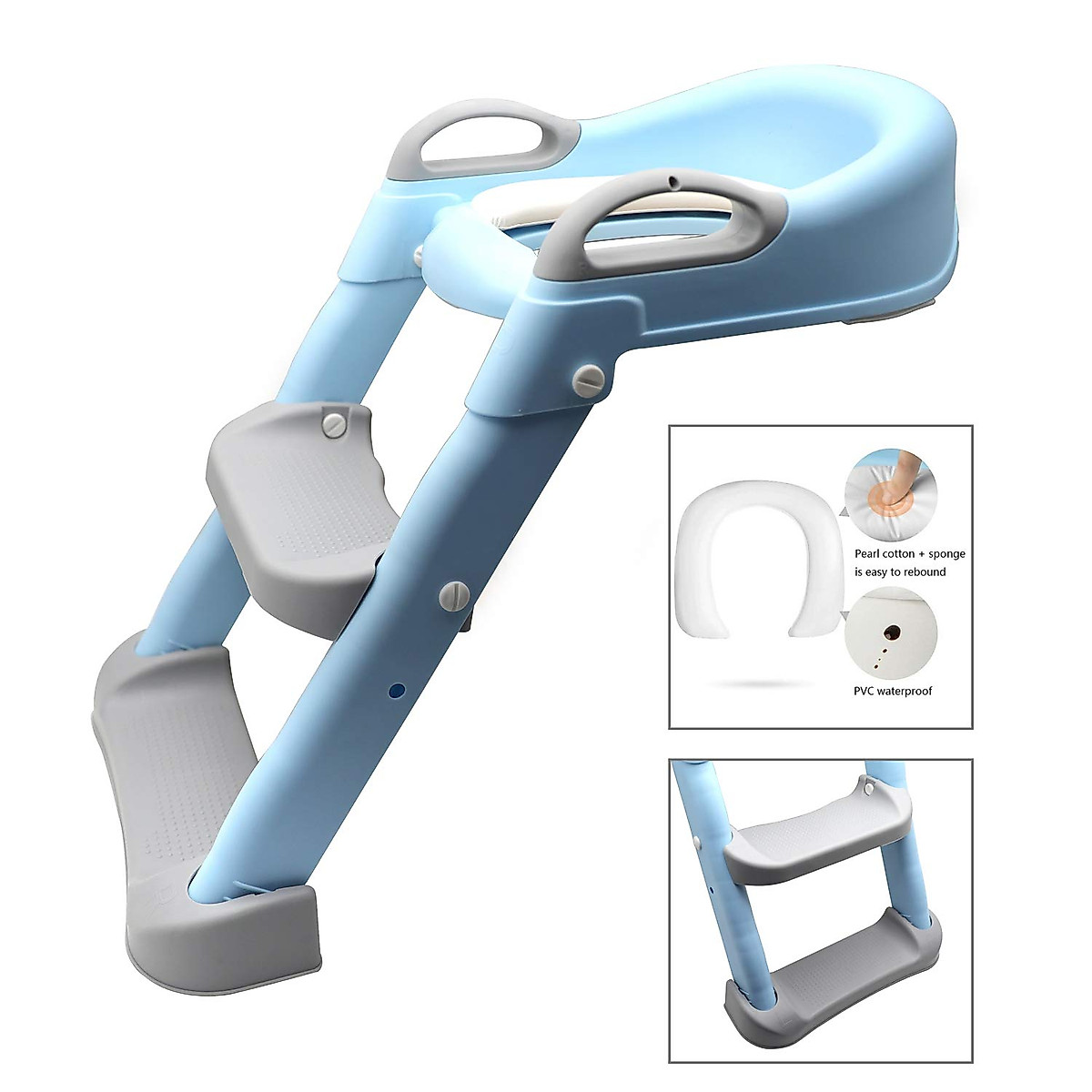 HTTMT- Classic Potty Training Toilet Ladder Seat With Upgraded Cushion Step Stool Ladder Toilet Chair/Toilet Trainer for Baby Toddler Kids Children In Blue [P/N: ET-BABY002-BLUE STEP-C]
