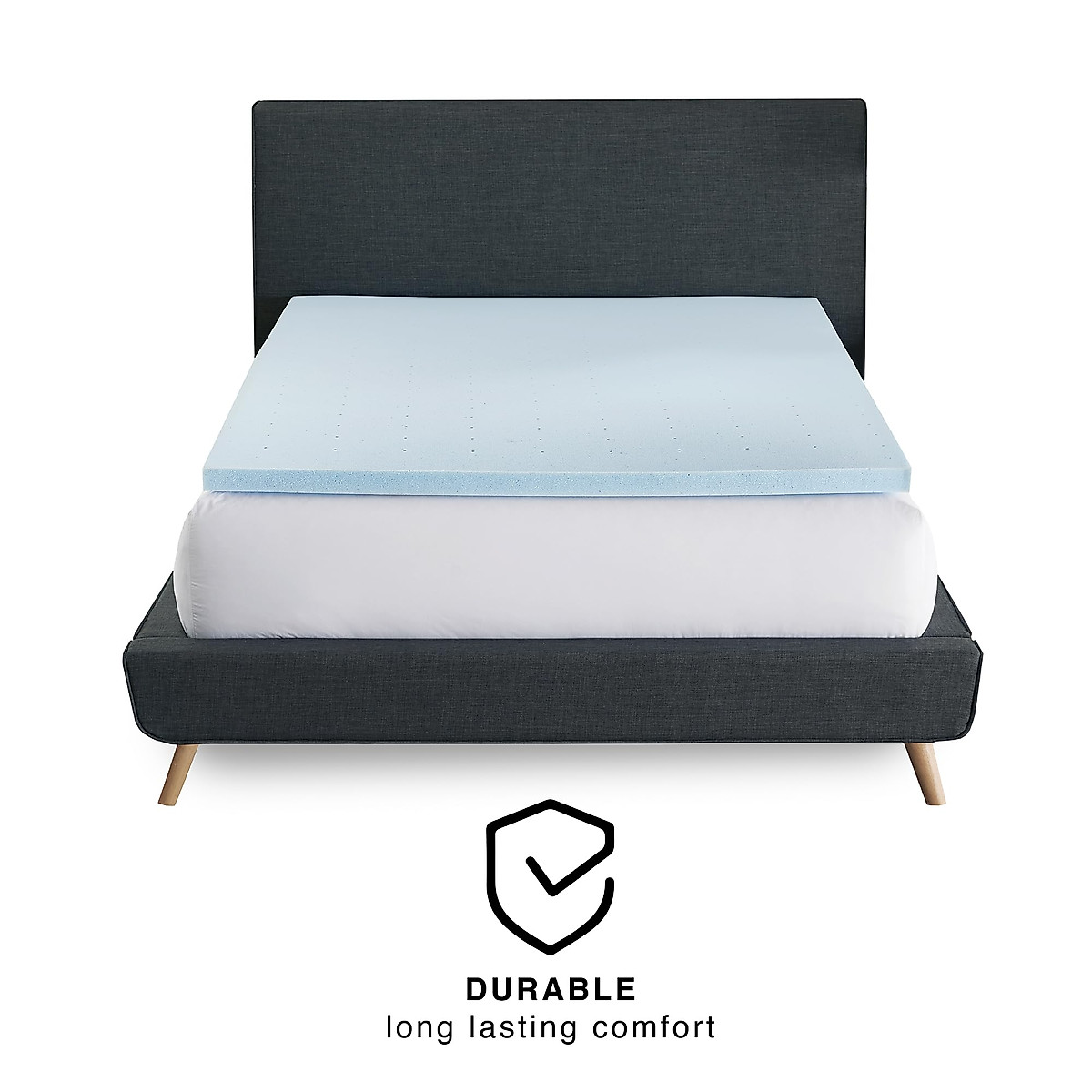 Bodipedic 3 Inch Memory Foam Mattress Topper, Gel Infused Mattress Topper, Ventilated Design, CertiPUR-US Certified Foam, Blue