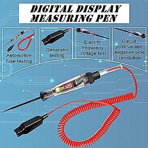 Hawyet 1 PC 6V/12V/24V Auto Bidirectional Voltage Tester, Car Test Light Digital LED Circuit Tester with Extended Spring Wire, DC Inductive Test Pen (Red #Clip)