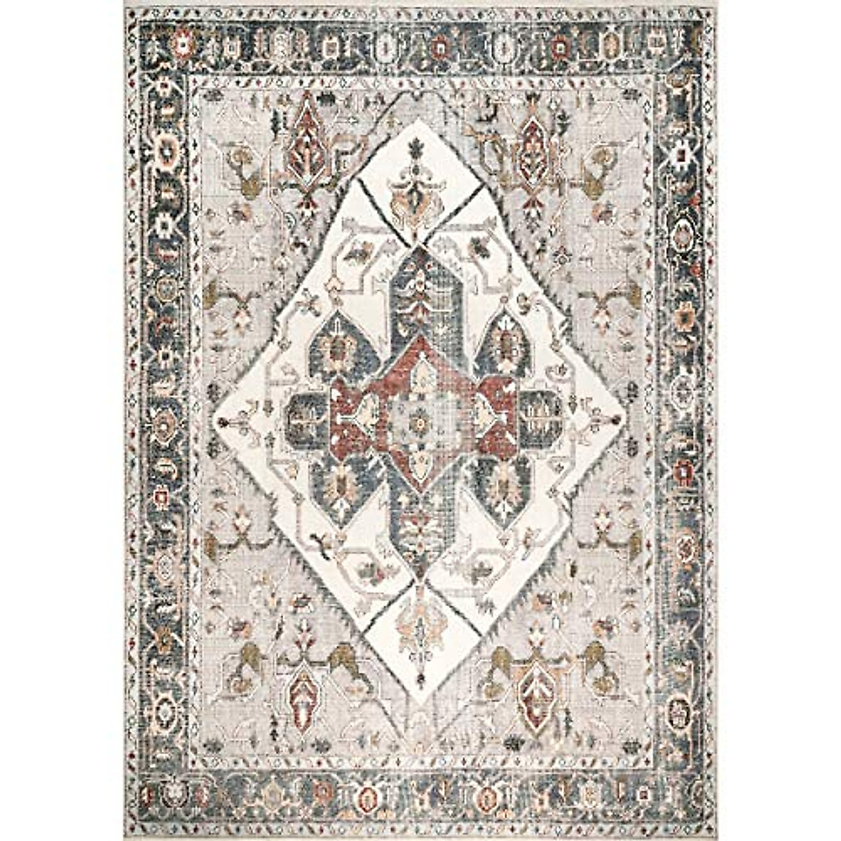 nuLOOM Mali Machine Washable Traditional Medallion Area Rug, 4' x 6', Ivory