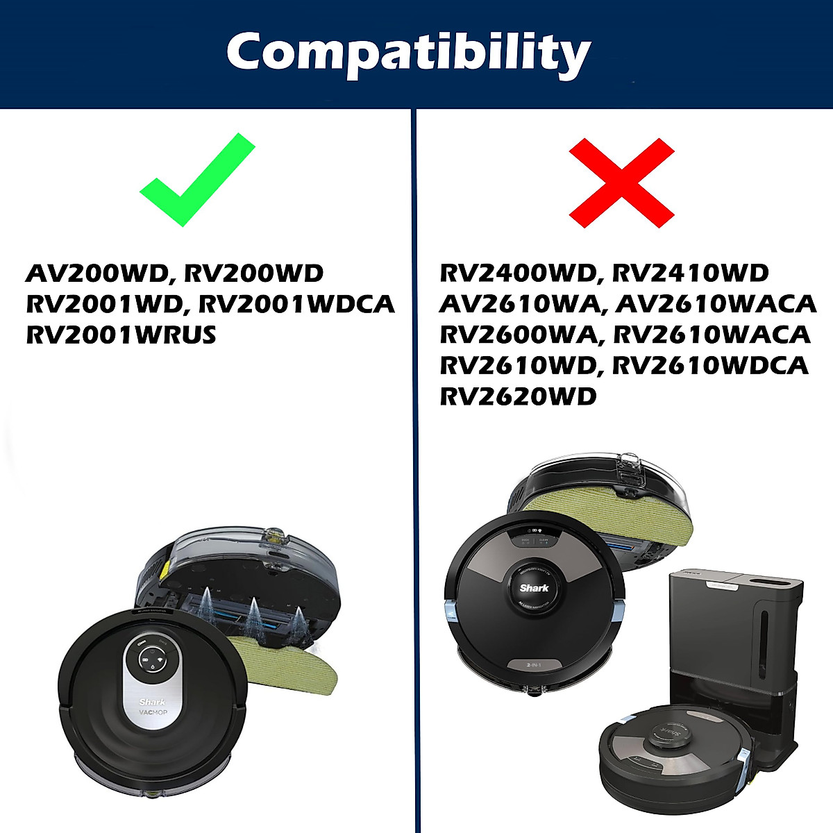 Goodsby Replacement Mop Pad Set Mopping Pads for Shark AI VACMOP Robot AV2000WD RV2000WD RV2001WD RV2001WDCA RV2001WRUS Vacuum Cleaner