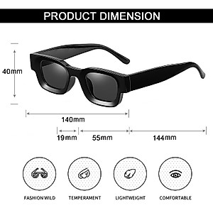 EYLRIM Thick Square Frame Sunglasses for Women Men Chunky Rectangle Polarized Sunglasses UV400 Protection(A1 Black/Grey)