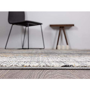 Abani Rugs Grey & Yellow Painted Pattern Area Rug Bold Rugged Contemporary Modern Style Accent, Laguna Collection | Turkish Made Superior Comfort & Construction | Stain Shed Resistant (5' x 7')