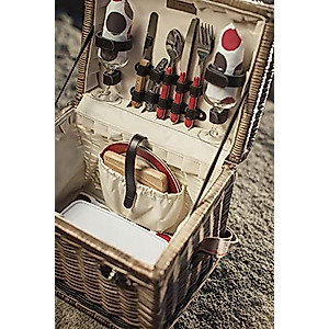 PICNIC TIME Yellowstone Picnic Baskets, Moka Collection - Brown with Beige & Red Accents, One Size