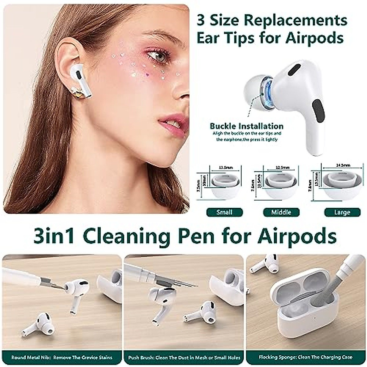 Flower Engraved Case for Apple AirPods Pro 2 Gen,Soft Silicone Protective Case Cover for AirPods Pro 2nd/1st Generation AirPod Case with Clean Kit Carabiner,Lanyard,Front LED Visible,Pine Green