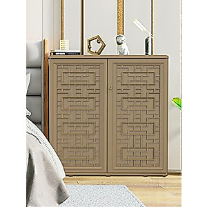 ADDOK 60-Gallon Storage Cabinet Light Weight Resin Indoor/Outdoor Storage Unit for Patio, Garden, Veranda with 1 Laminate Shelves (Coffee)