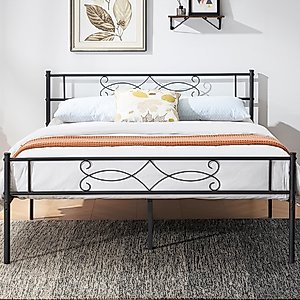 VECELO Full Size Bed Frame Metal Platform with Headboard/Steel Slat Support/No Box Spring Needed/Easy Assembly