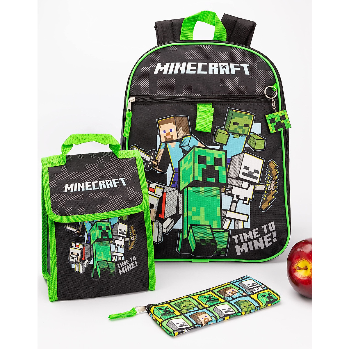 Minecraft Backpack & Lunch Box 5 Piece Rucksack Bag Gift Set Merchandise