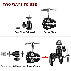 Lanxire Super Clamp Mic Clip Mic Mount with Mini Ball Head for Microphones - Max Load 4.4lb/2kg - 1/4’’ Female to 5/8’’ Male Thread Adapter Included