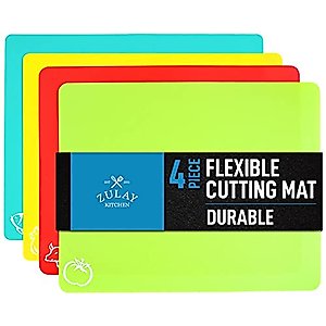 Zulay Kitchen Plastic Cutting Boards for Kitchen - Quality Thin Cutting Mat Set 4 Color - Flexible & Perfect for Chopping Meats, Vegetables, Beef, Fish, Chicken - Food Icons - Extra Large