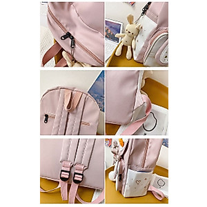 YUESUO Kawaii Large Backpack with Cute Bunny Ear Backpack Pendant Pins for Teen Girl Student School Bag Bookbag Satchel Laptop (Pink,Large)