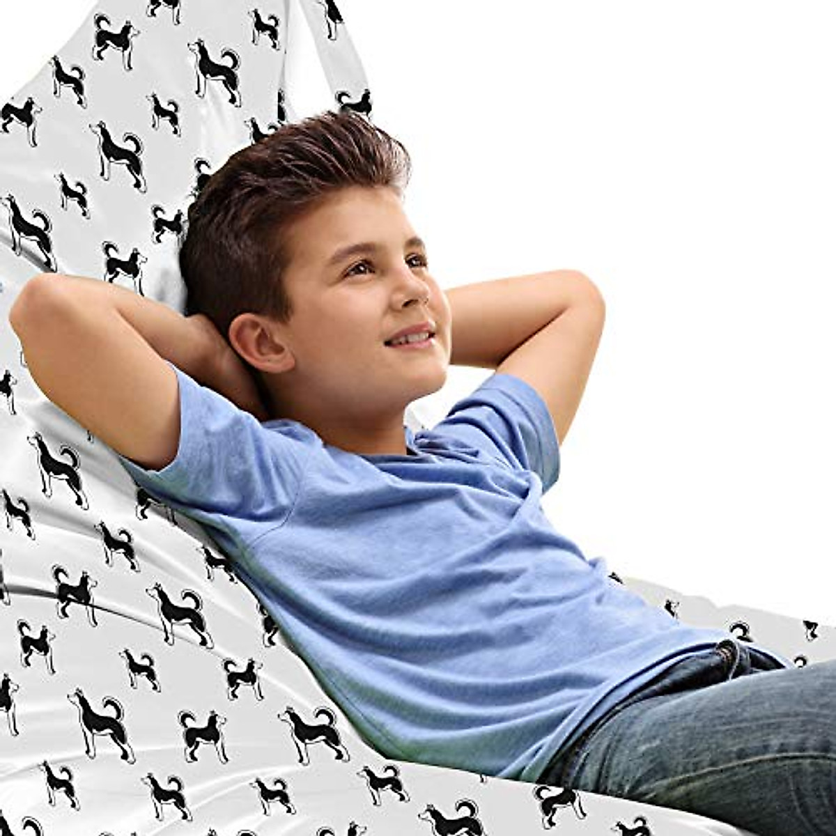 Lunarable Siberian Husky Lounger Chair Bag, Repetitive Sled Dogs Simplistic Pattern on Plain Background, High Capacity Storage with Handle Container, Lounger Size, Charcoal Grey and White