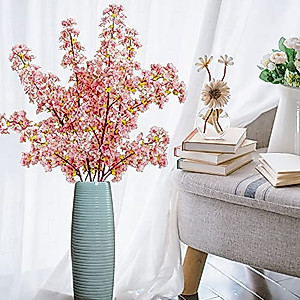 Houele Cherry Blossom Branches, 39 Inch Long Stem Artificial Flowers Cherry Blossom Tree Silk Fake Flowers for Vase Room Office Bedroom DIY Decor, Wedding, Indoor and Outdoor (3 Pcs Pink)