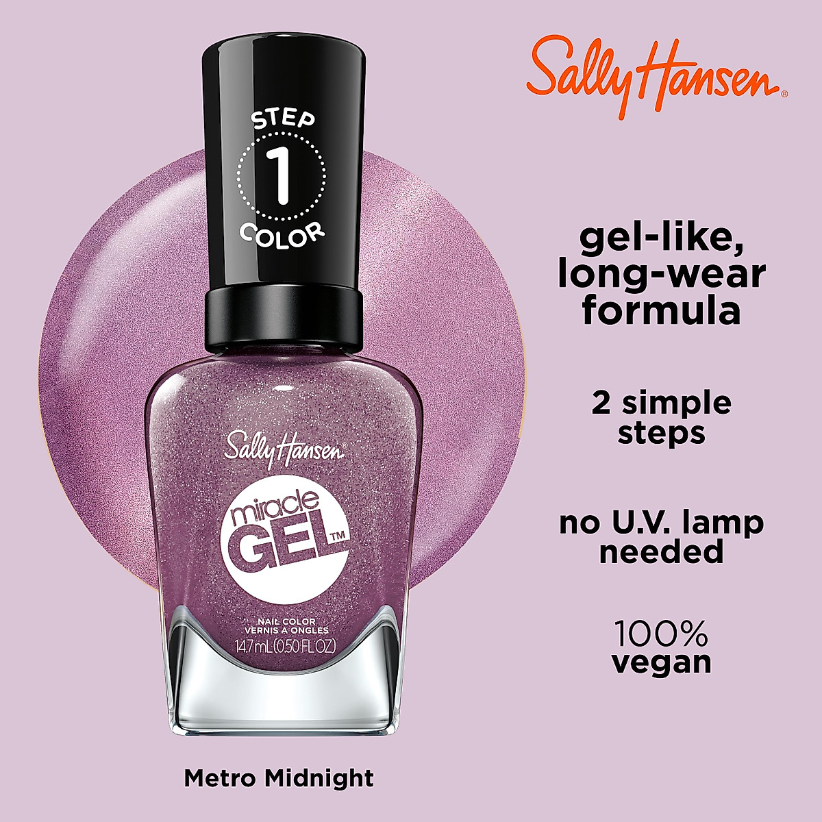 Sally Hansen Miracle Gel Nail Polish, Shade Metro Midnight #564