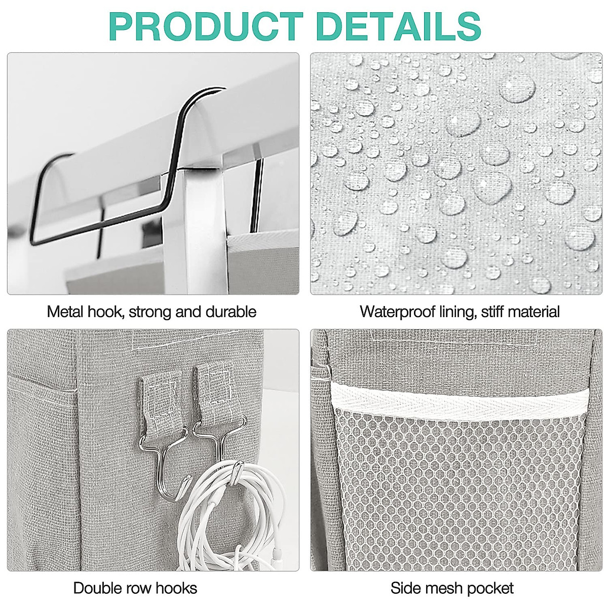 Ndeno Bedside Caddy Storage Bag Hanging Pocket Organizer for Bunk and Hospital Beds Crib,Dorm Rooms Bed Rails for Remotes Mobile Phone Keys, Glasses, Books (Dark Grey)