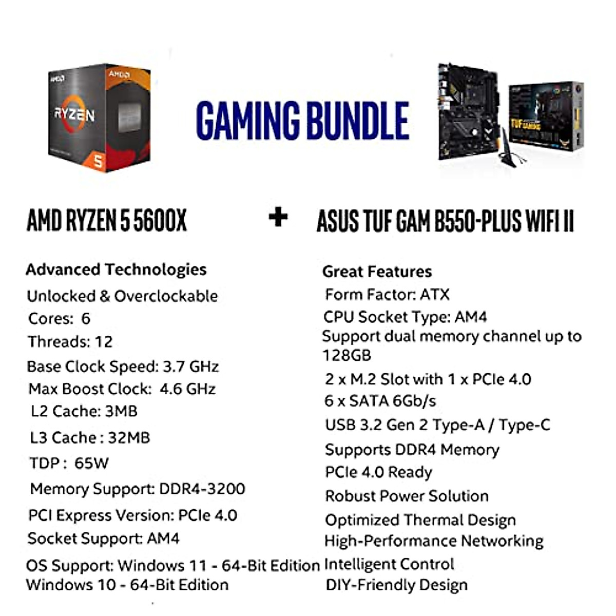 Micro Center AMD Ryzen 5 5600X 6-core Desktop Processor with Wraith Stealth Cooler Bundle with ASUS TUF Gaming B550-PLUS Motherboard and 2TB Gen4x4 M.2 SSD